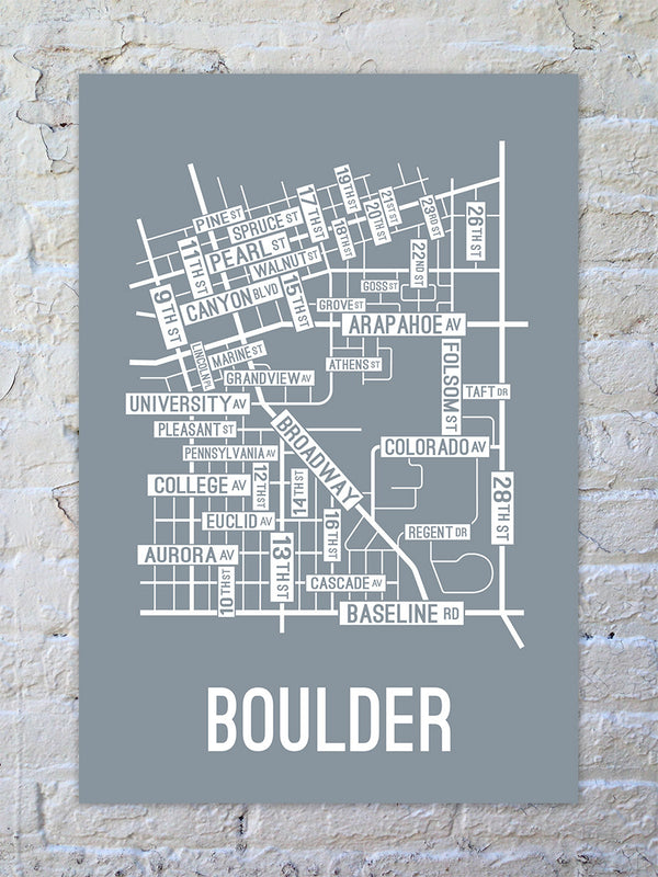 Boulder, Colorado Street Map Screen Print - School Street Posters