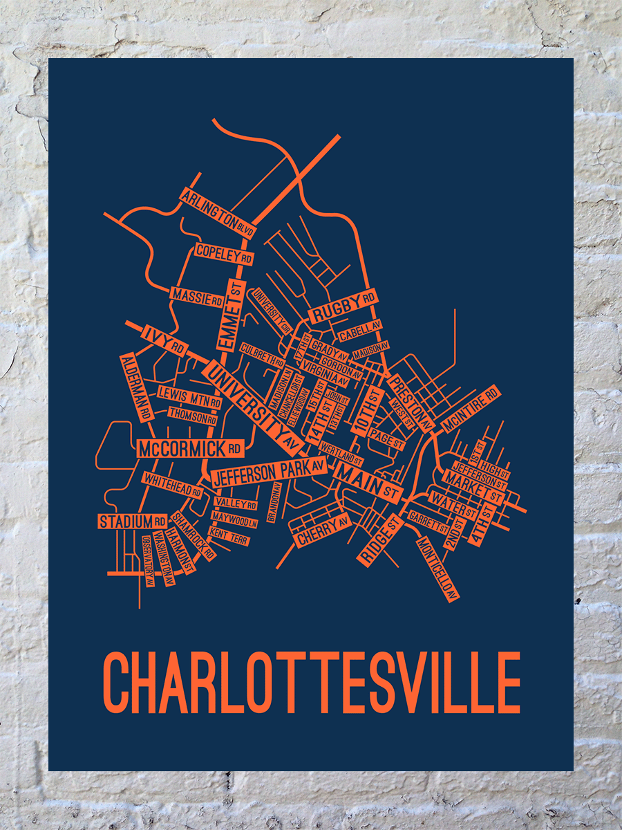 Charlottesville, Virginia Street Map Poster - School Street Posters