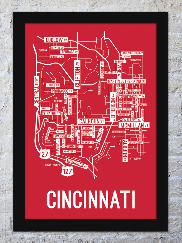 Cincinnati, Ohio Street Map Screen Print - School Street Posters