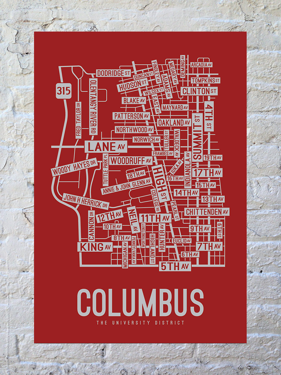 Columbus, Ohio Street Map Print | School Street Posters