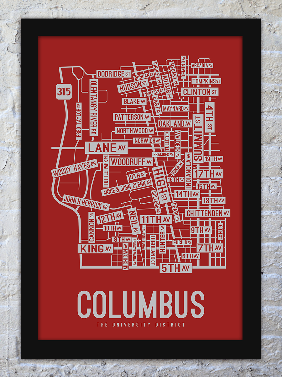 Columbus, Ohio Street Map Print | School Street Posters