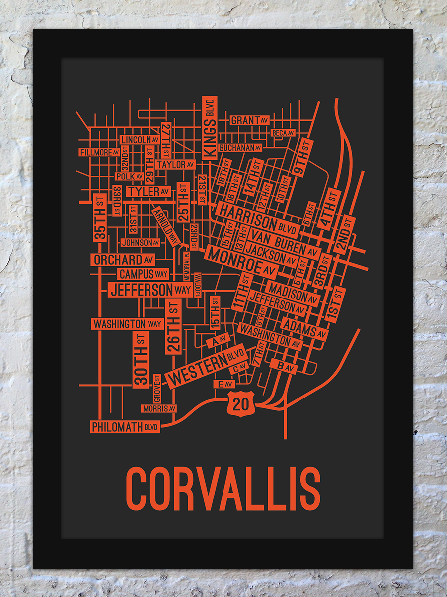 Corvallis, Oregon Street Map Print - School Street Posters