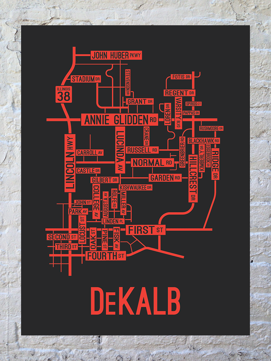 DeKalb, Illinois Street Map Poster - School Street Posters