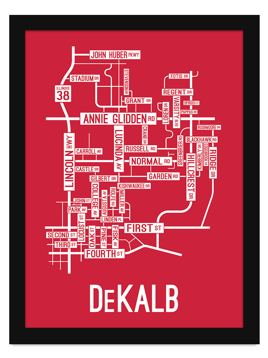 DeKalb, Illinois Street Map Poster - School Street Posters