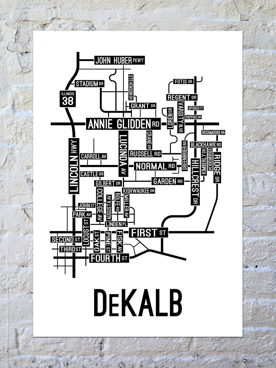 DeKalb, Illinois Street Map Poster - School Street Posters