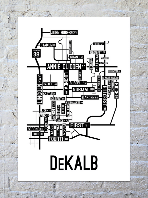 DeKalb, Illinois Street Map Poster - School Street Posters