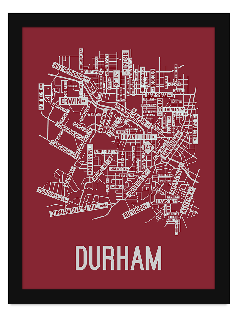 Durham, North Carolina Street Map Poster | School Street Posters