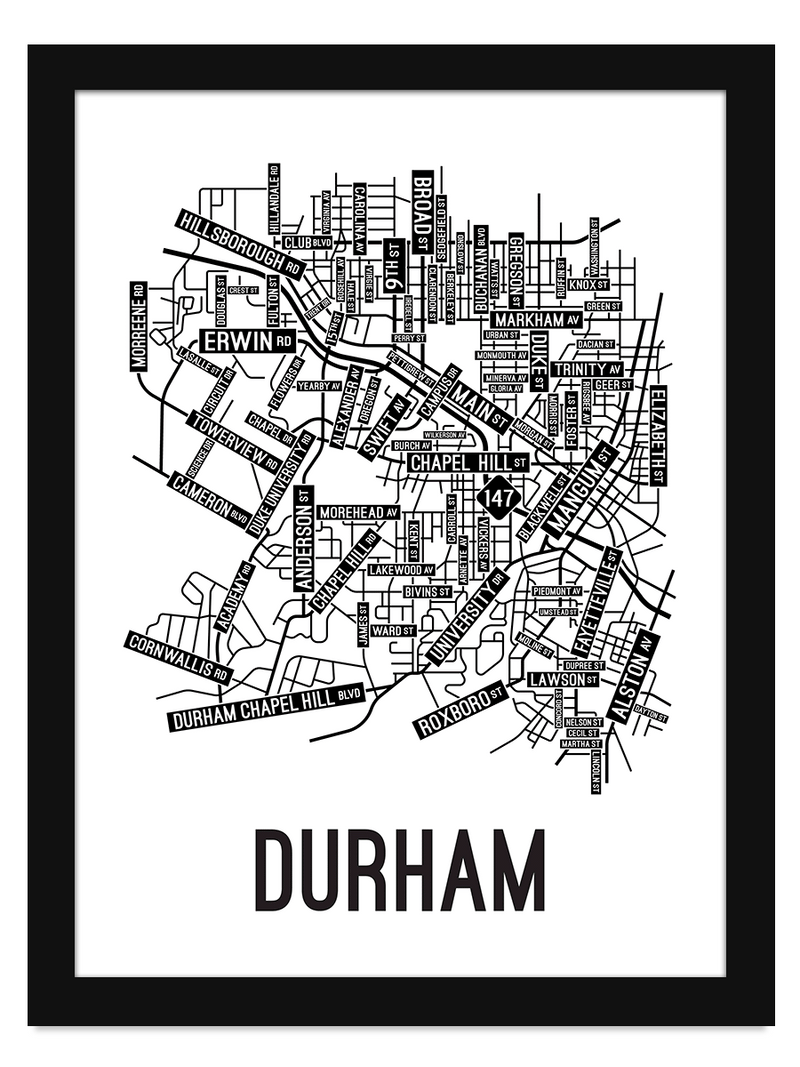 Durham, North Carolina Street Map Poster | School Street Posters