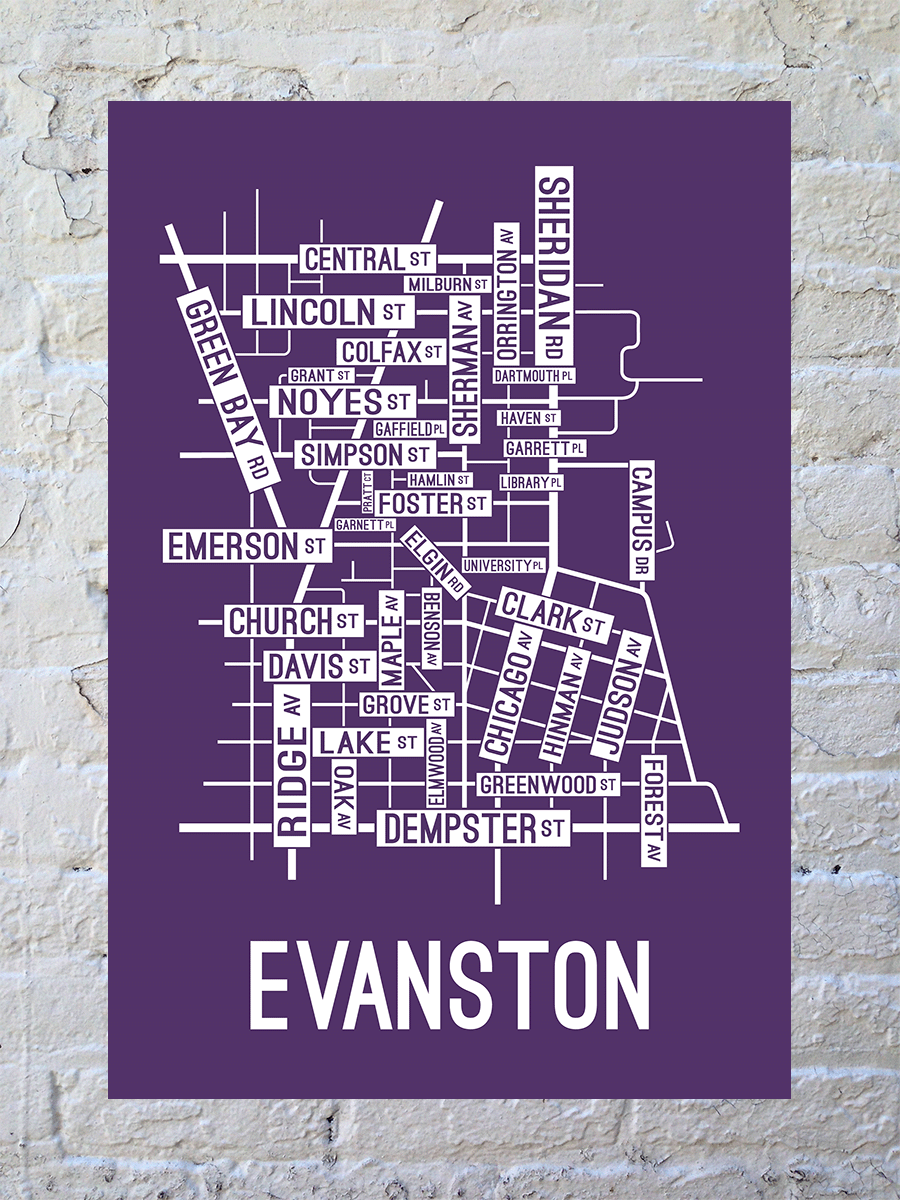 Evanston, Illinois Street Map Screen Print - School Street Posters
