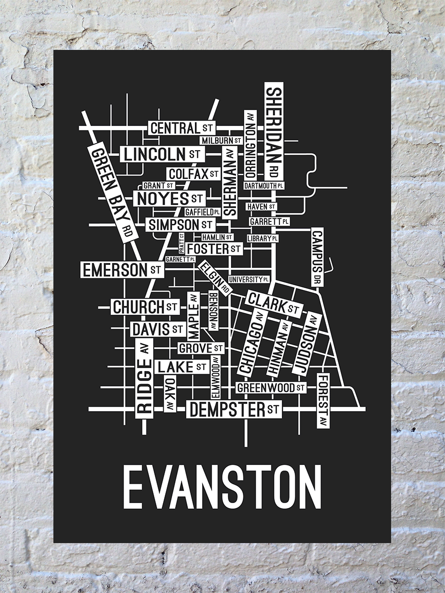Evanston, Illinois Street Map Screen Print - School Street Posters