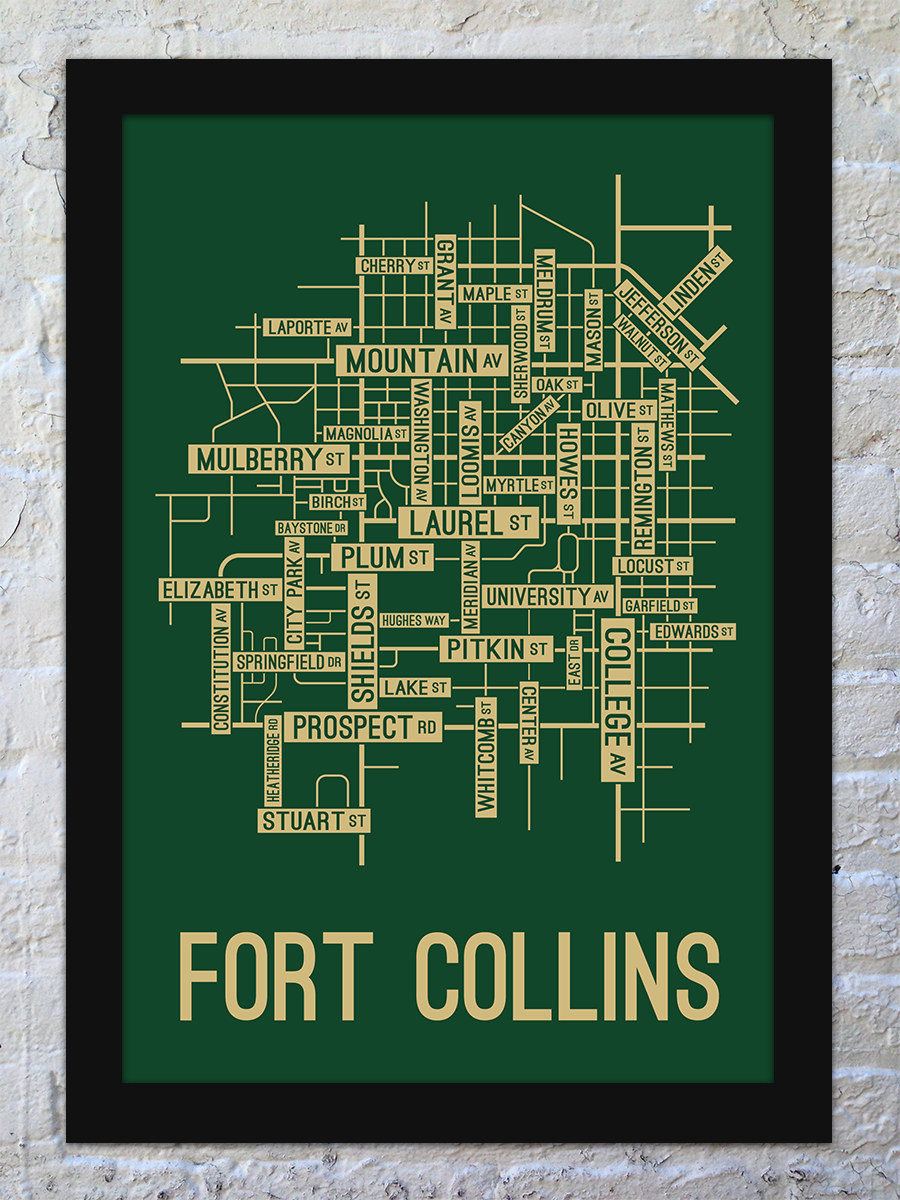 Fort Collins, Colorado Street Map Screen Print - School Street Posters