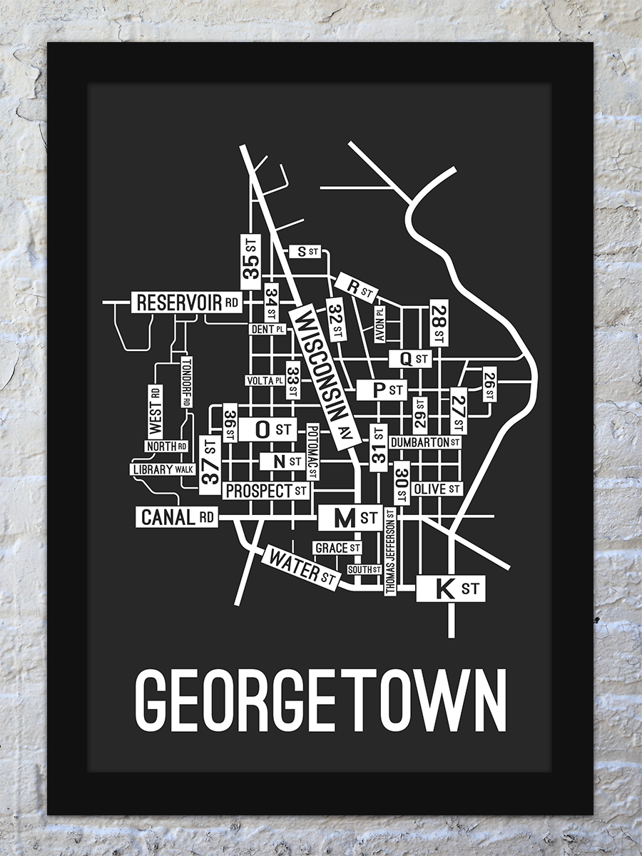 Georgetown, Washington D.C. Street Map Screen Print - School Street Posters