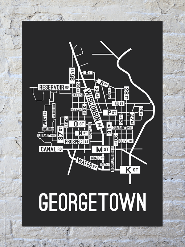 Georgetown, Washington D.C. Street Map Screen Print - School Street Posters