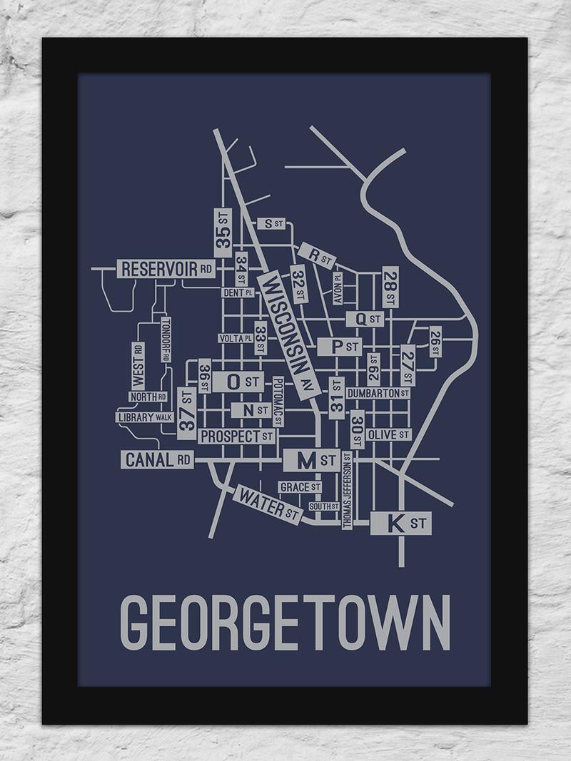 Georgetown, Washington D.C. Street Map Screen Print - School Street Posters