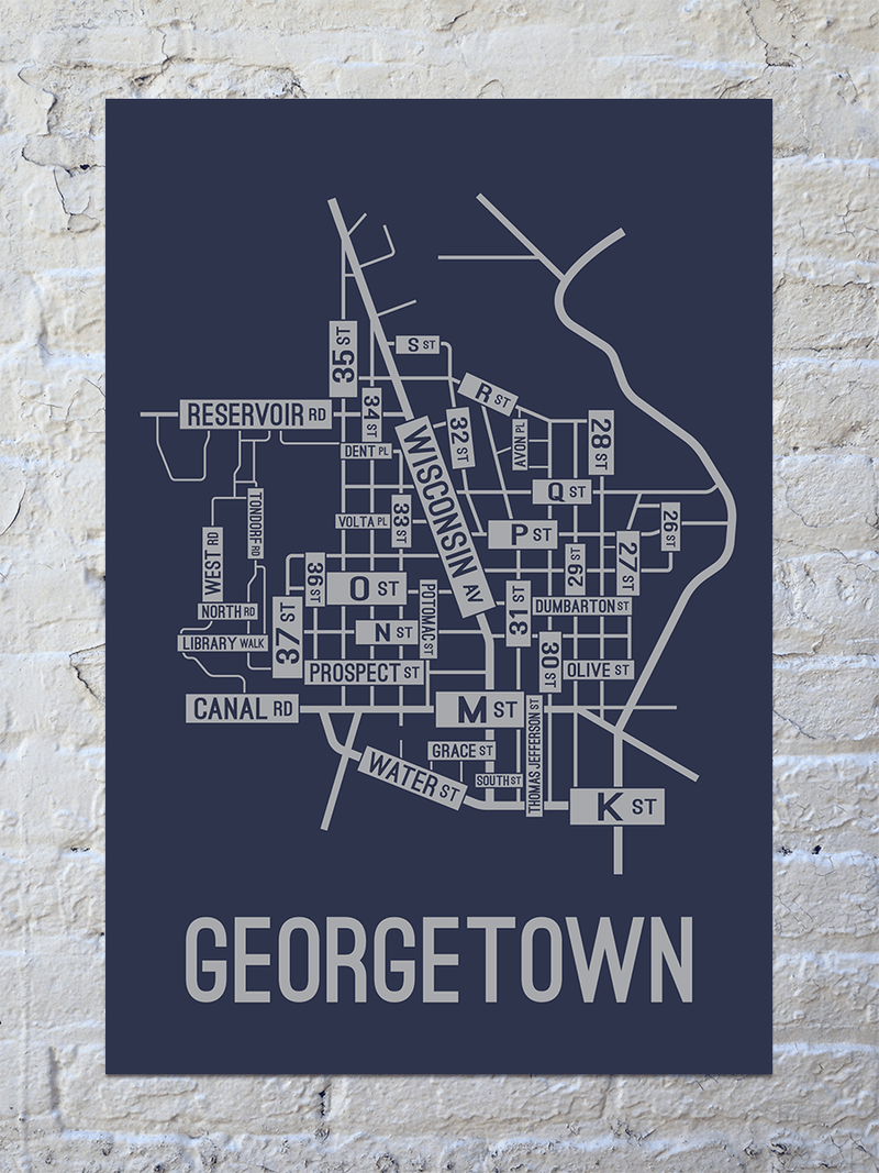 Georgetown, Washington D.C. Street Map Screen Print - School Street Posters