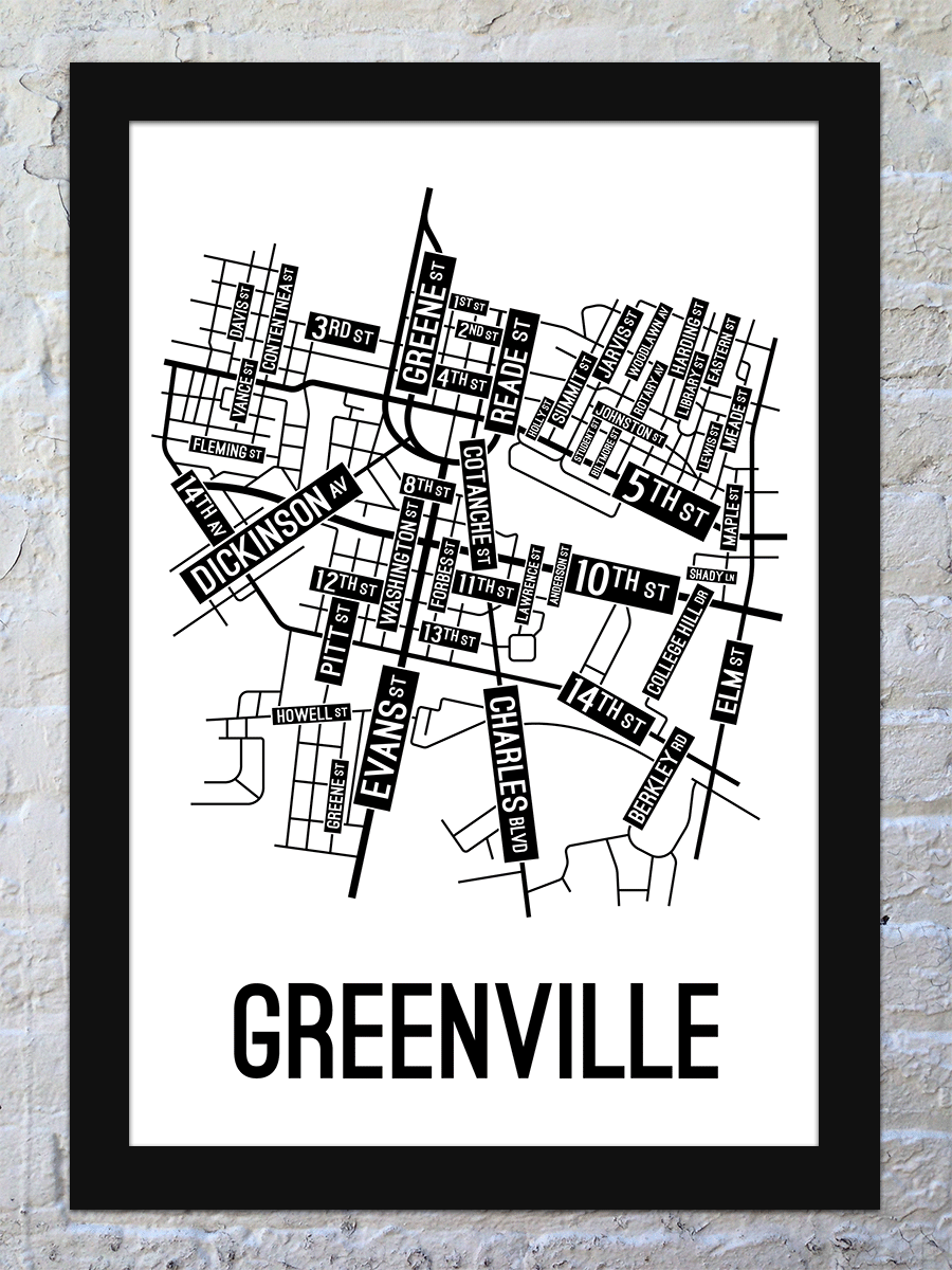Greenville, North Carolina Street Map Poster - School Street Posters