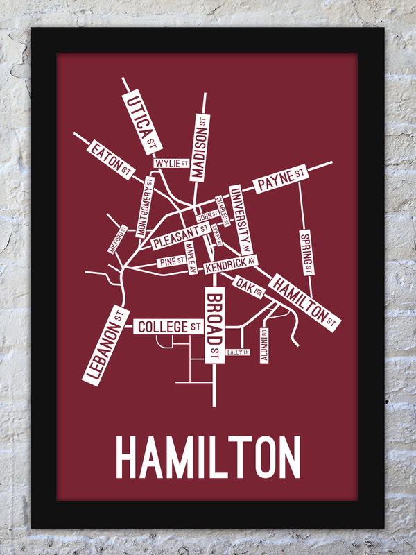 Hamilton, New York Street Map Screen Print - School Street Posters