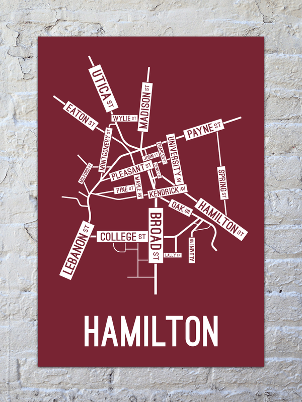 Hamilton, New York Street Map Print - School Street Posters