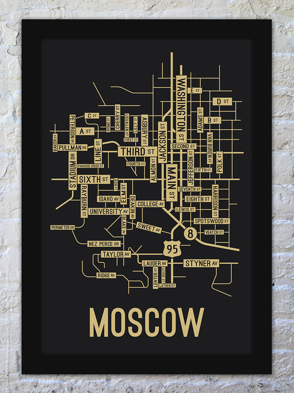 Moscow, Idaho Street Map Screen Print - School Street Posters