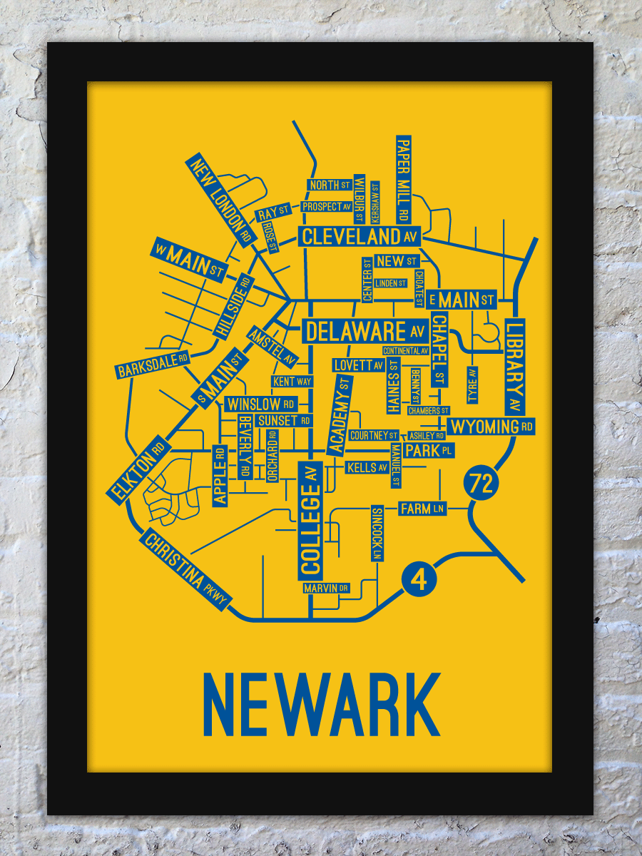 Newark, Delaware Street Map Screen Print - School Street Posters
