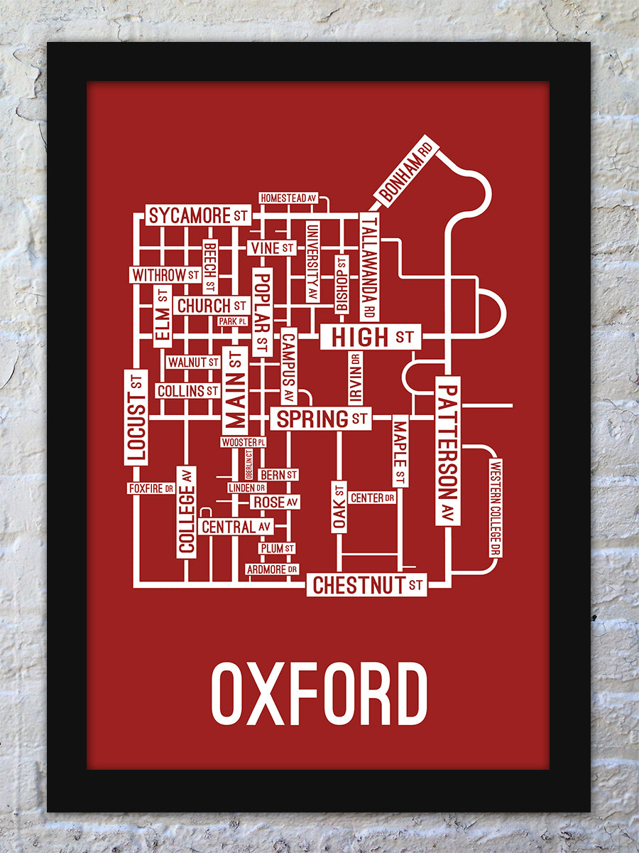 Oxford, Ohio Street Map Screen Print - School Street Posters