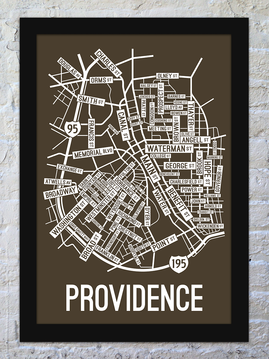 Providence, Rhode Island Street Map Screen Print - School Street Posters