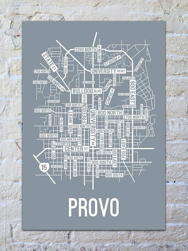 Provo, Utah Street Map Screen Print - School Street Posters