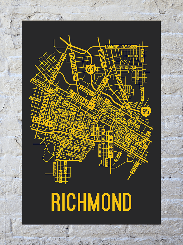 Richmond, Virginia Street Map Print - School Street Posters