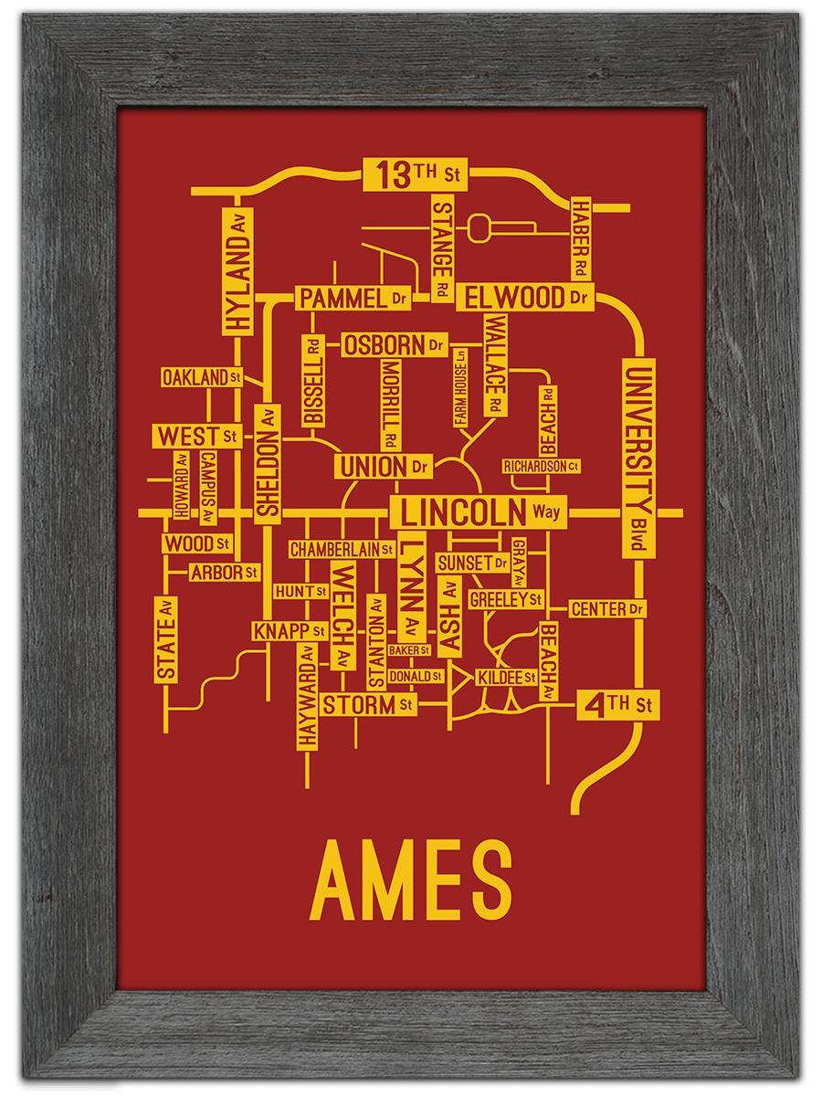 Ames, Iowa Street Map Print | School Street Posters