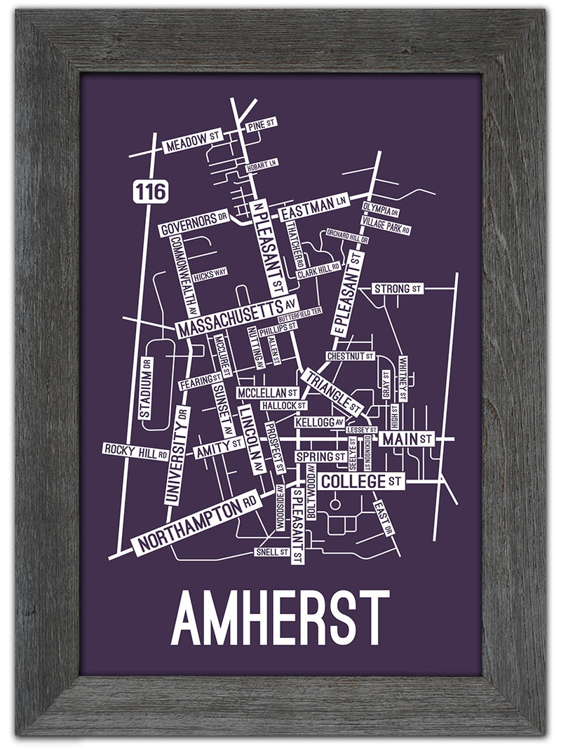 Amherst, Massachusetts Street Map Print | School Street Posters
