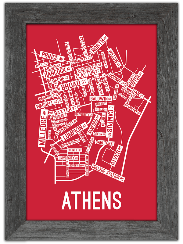 Athens, Georgia Street Map Screen Print - School Street Posters