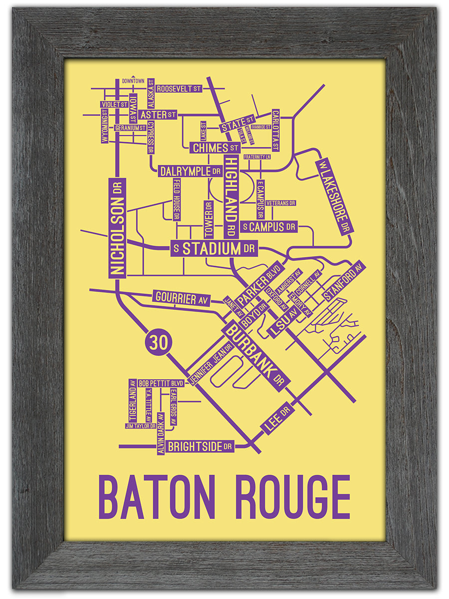 Baton Rouge, Louisiana Street Map Screen Print - School Street Posters
