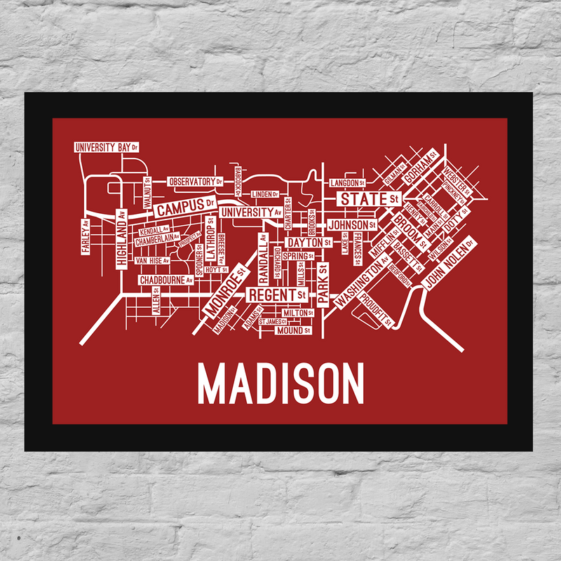 Madison, Wisconsin Street Map Screen Print - School Street Posters