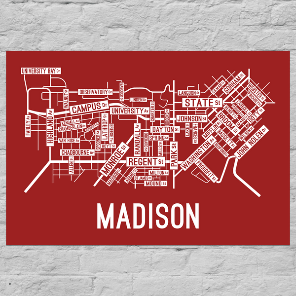Madison, Wisconsin Street Map Screen Print - School Street Posters