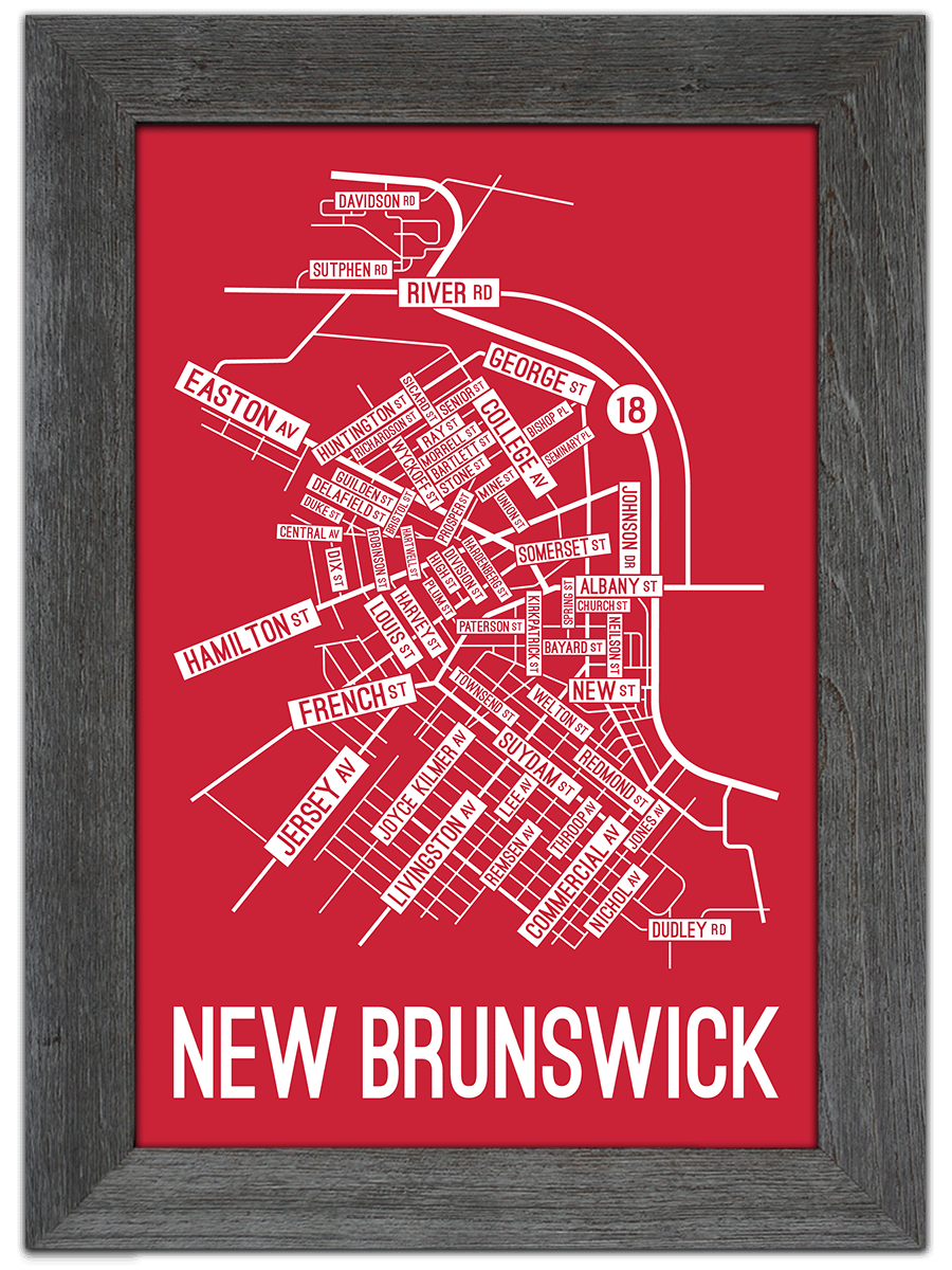 New Brunswick, New Jersey Street Map Screen Print - School Street Posters