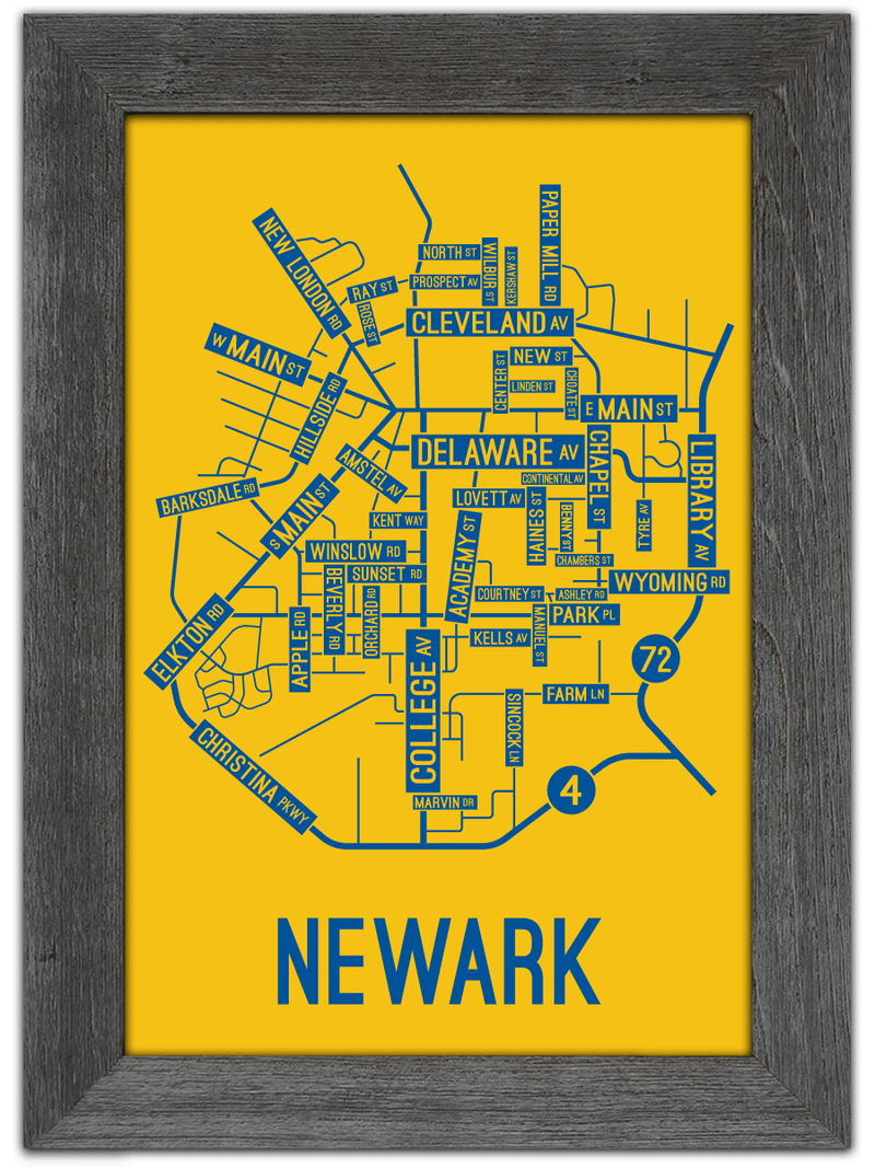 Newark, Delaware Street Map Screen Print - School Street Posters