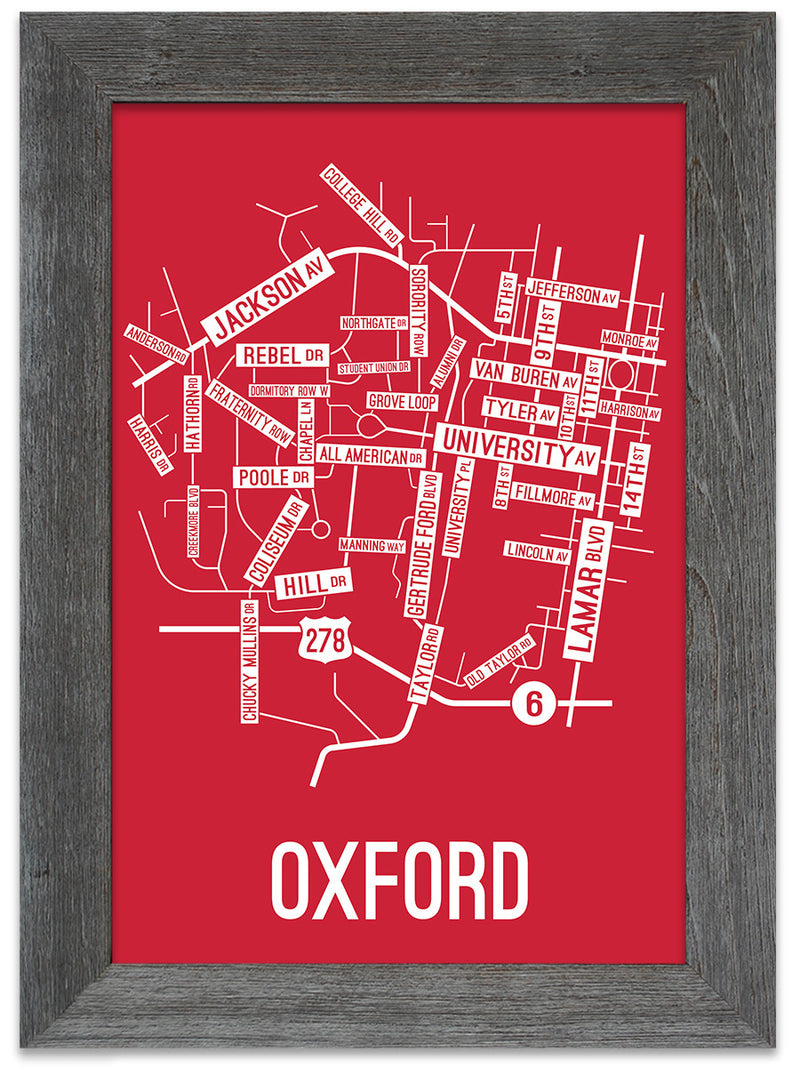 Oxford, Mississippi Street Map Print - School Street Posters
