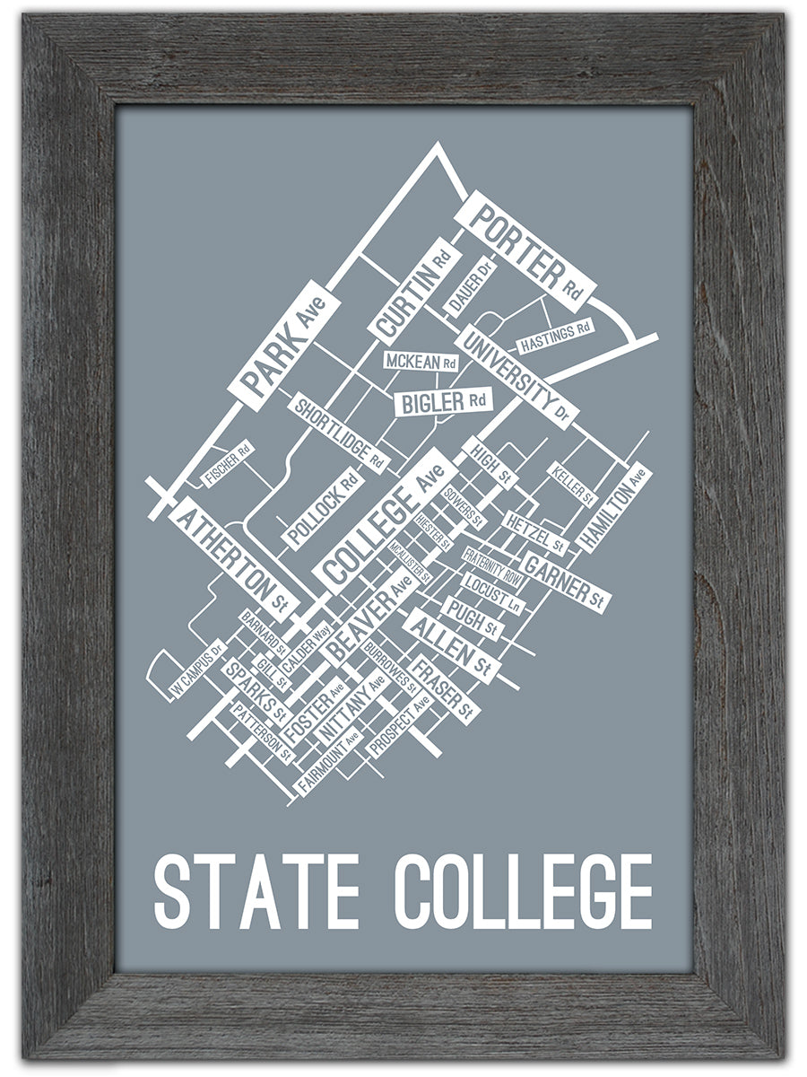 State College, Pennsylvania Street Map Screen Print - School Street Posters