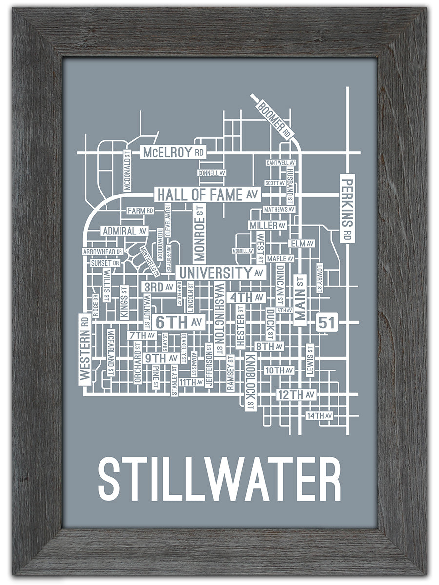 Stillwater, Oklahoma Street Map Screen Print - School Street Posters
