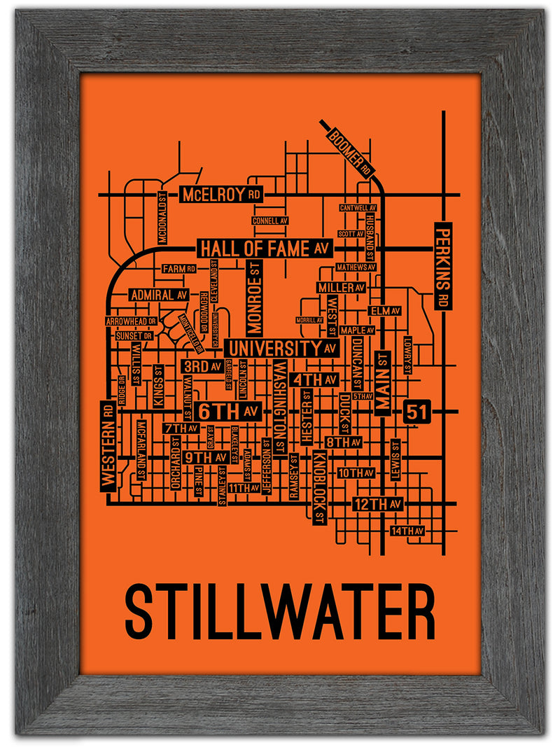 Stillwater, Oklahoma Street Map Screen Print - School Street Posters