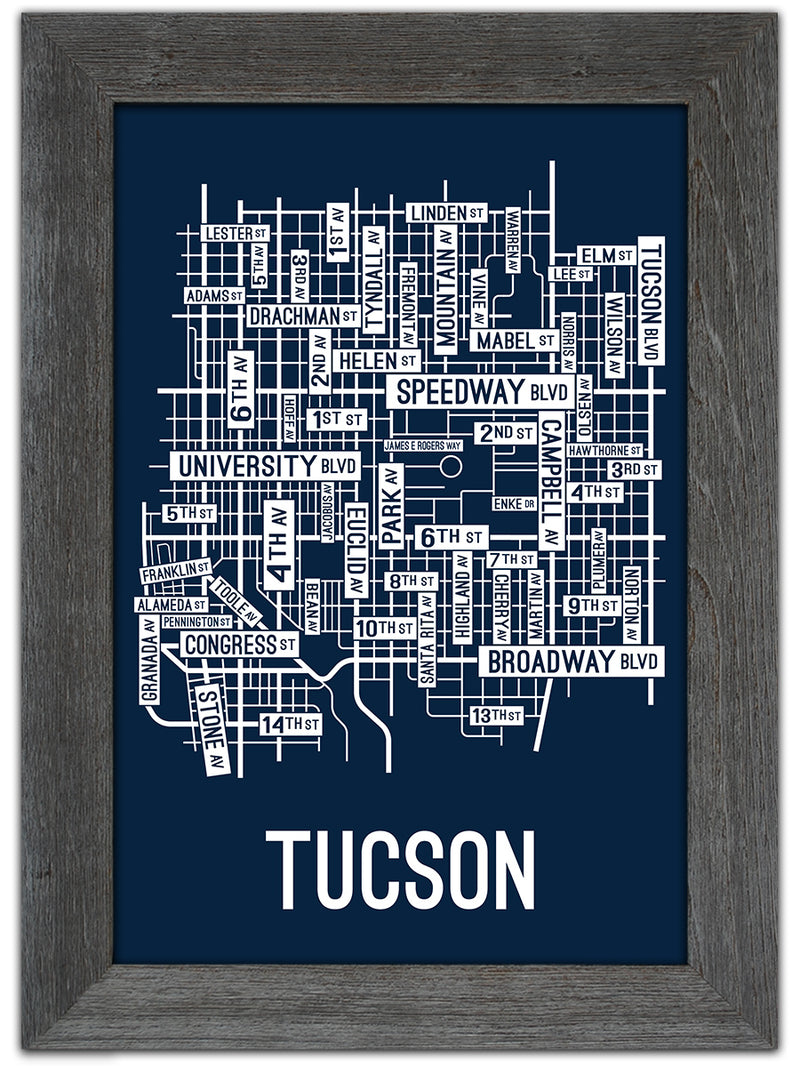 Tucson, Arizona Street Map Screen Print - School Street Posters