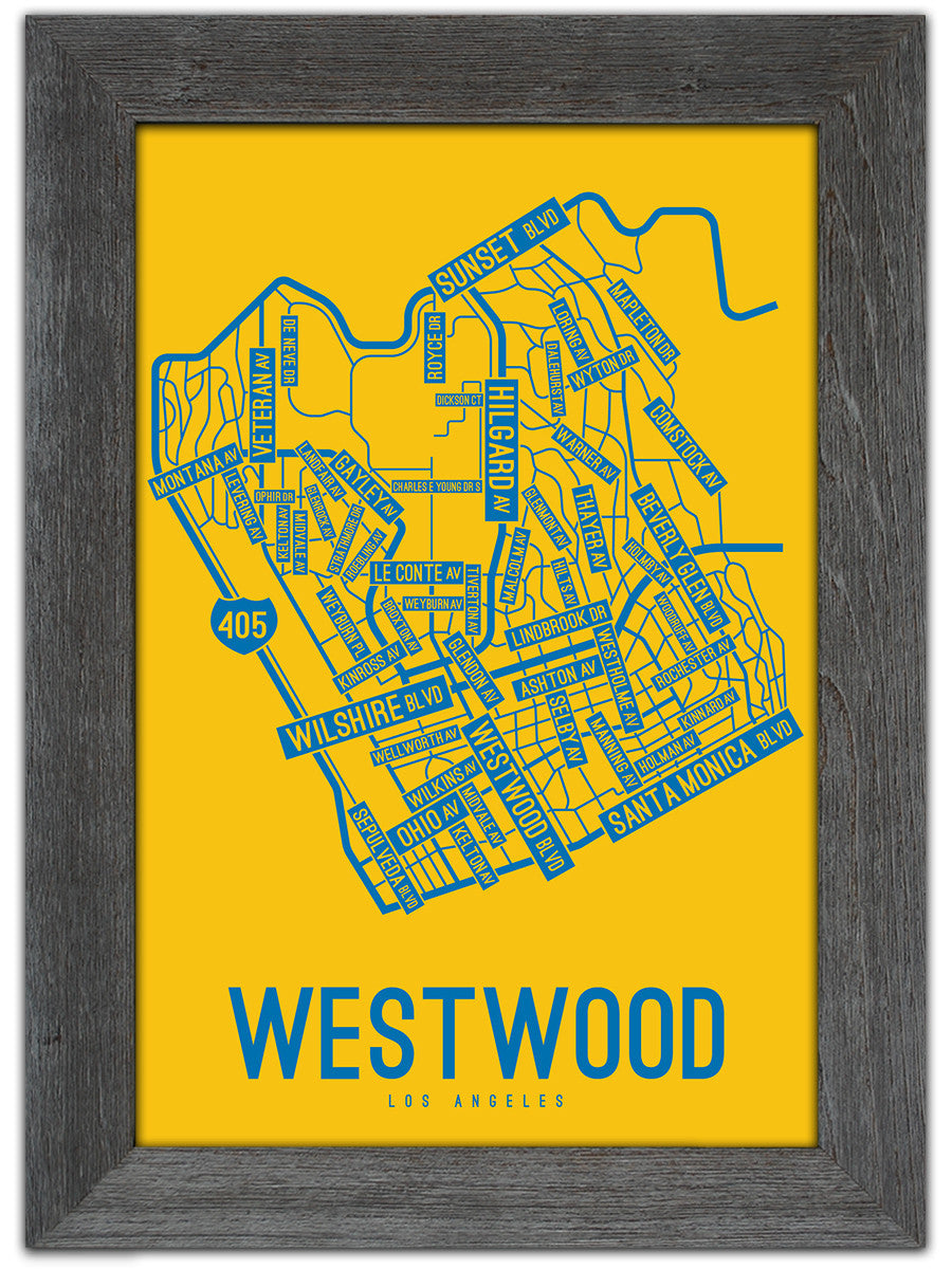 Westwood, Los Angeles Street Map Screen Print - School Street Posters