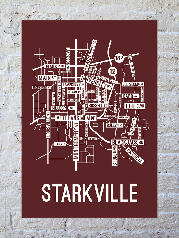 Starkville, Mississippi Street Map Print - School Street Posters
