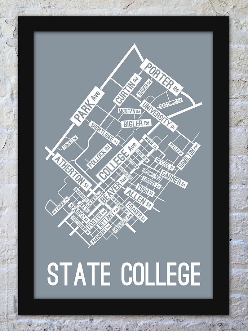 State College, Pennsylvania Street Map Screen Print - School Street Posters