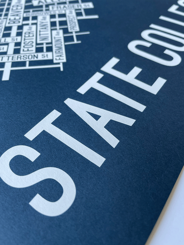 State College, Pennsylvania Street Map Screen Print - School Street Posters