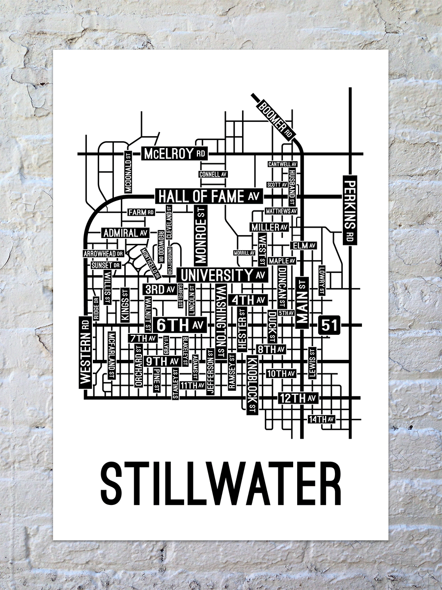 Stillwater, Oklahoma Street Map - School Street Posters