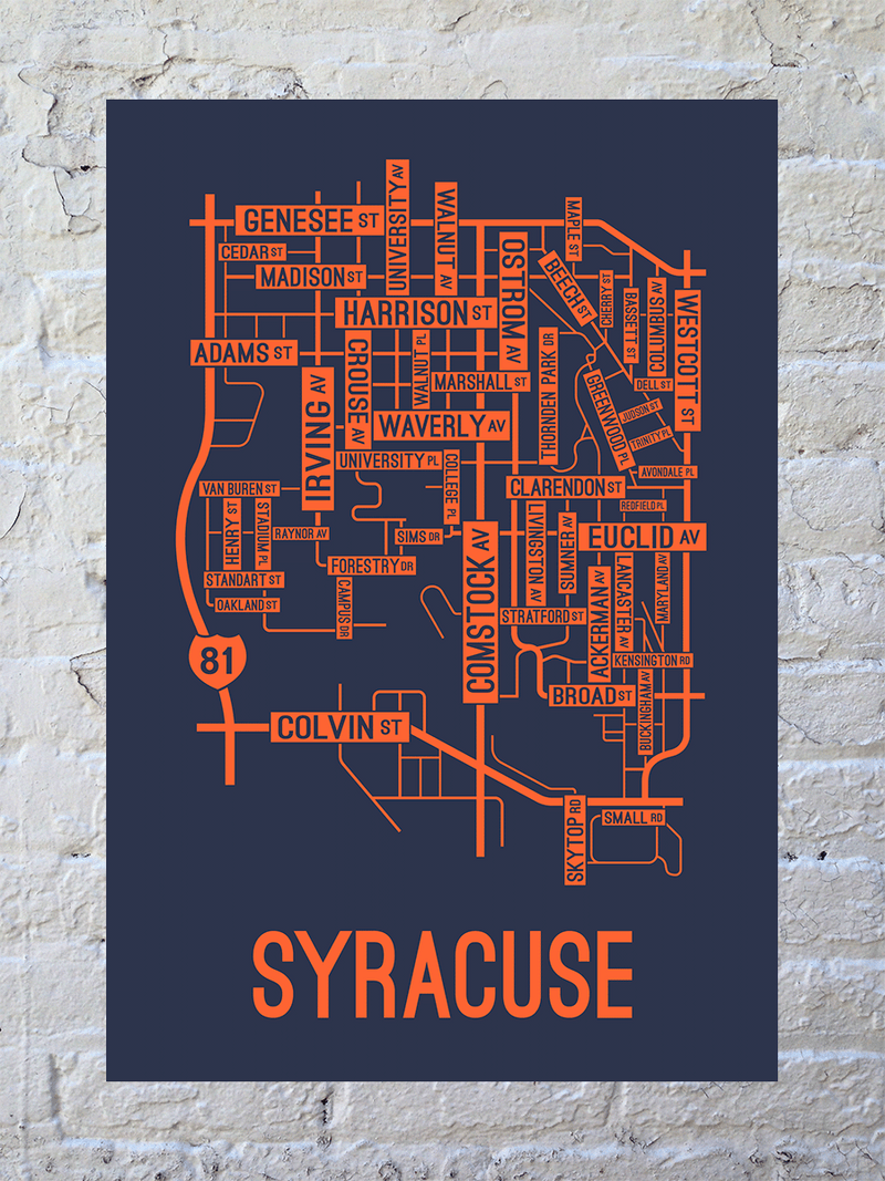 Syracuse, New York Street Map Screen Print - School Street Posters