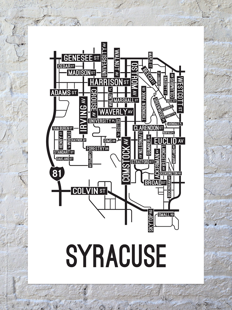 Syracuse, New York Street Map Screen Print - School Street Posters