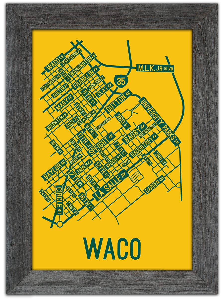 Waco, Texas Street Map Screen Print - School Street Posters