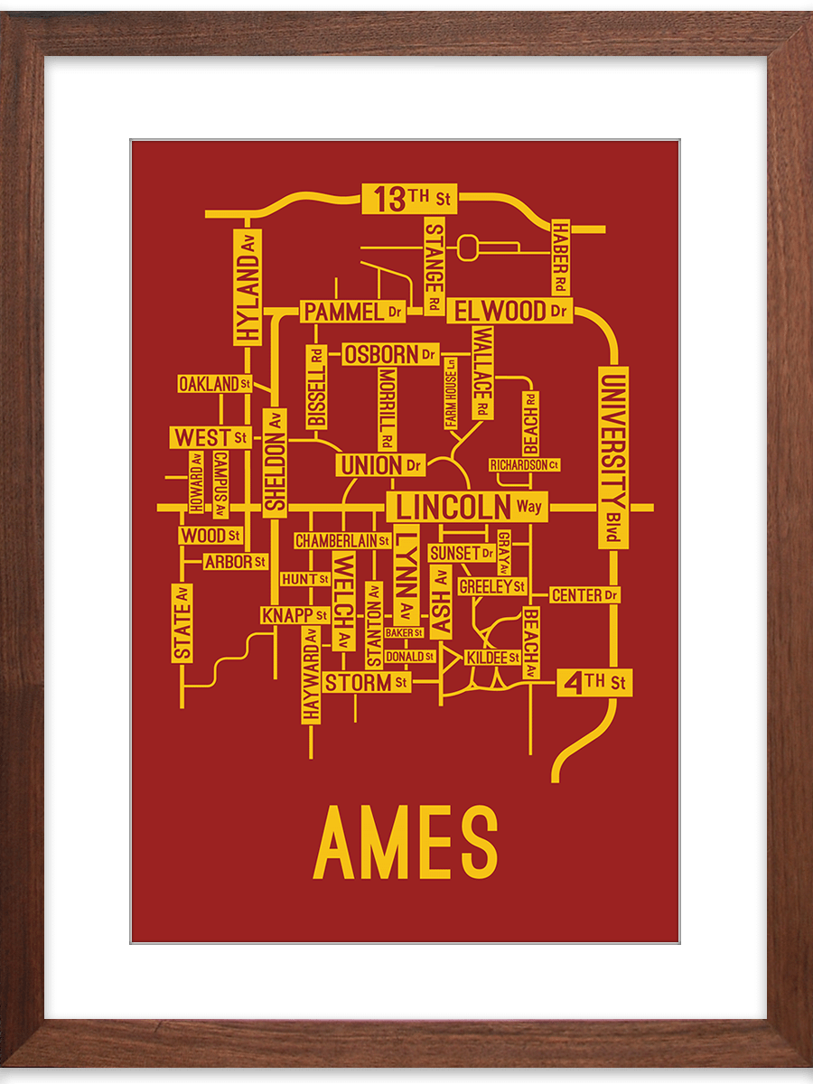 Ames, Iowa Street Map Print | School Street Posters